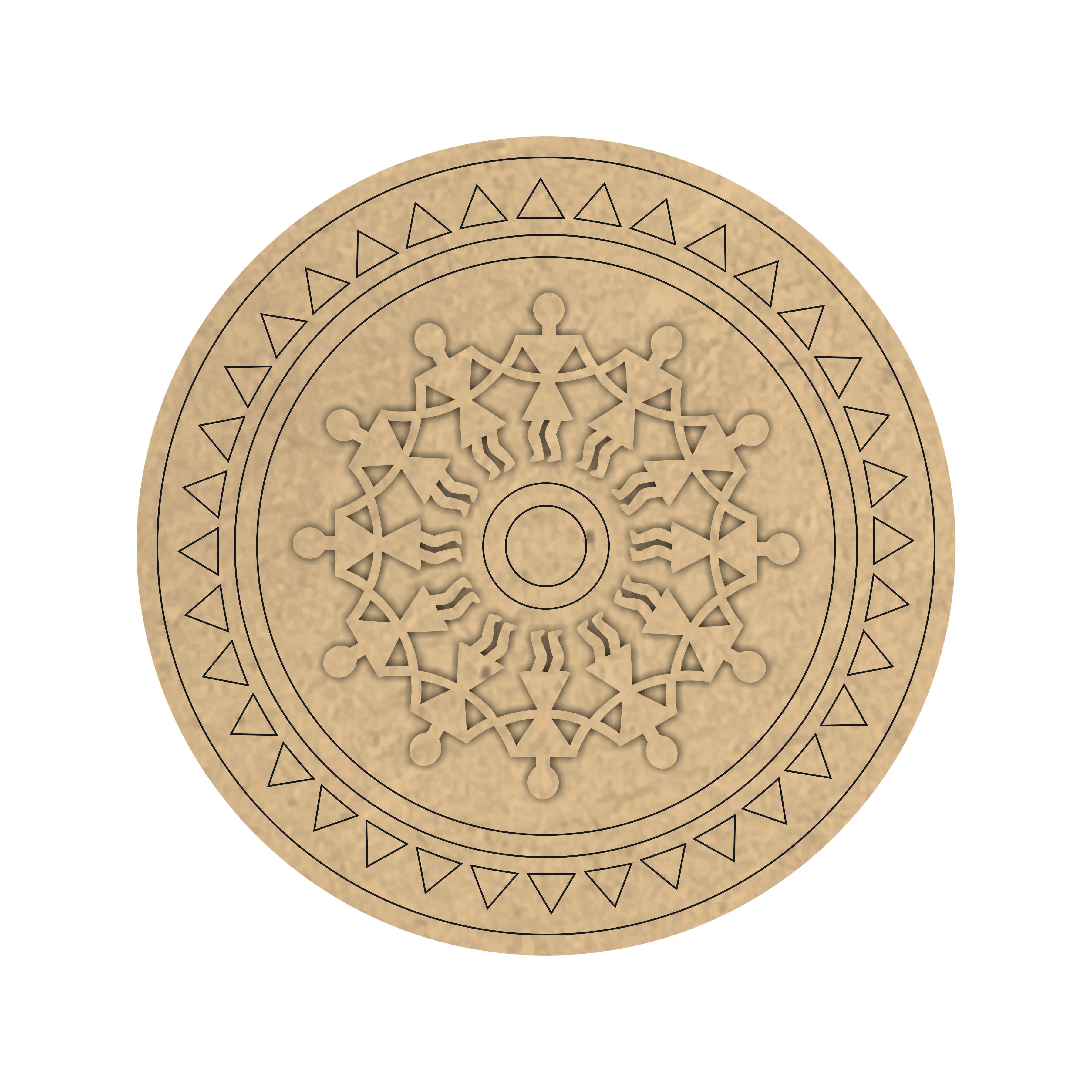 Pre Marked MDF Cutout - Warli Mandala- 2 Layered
