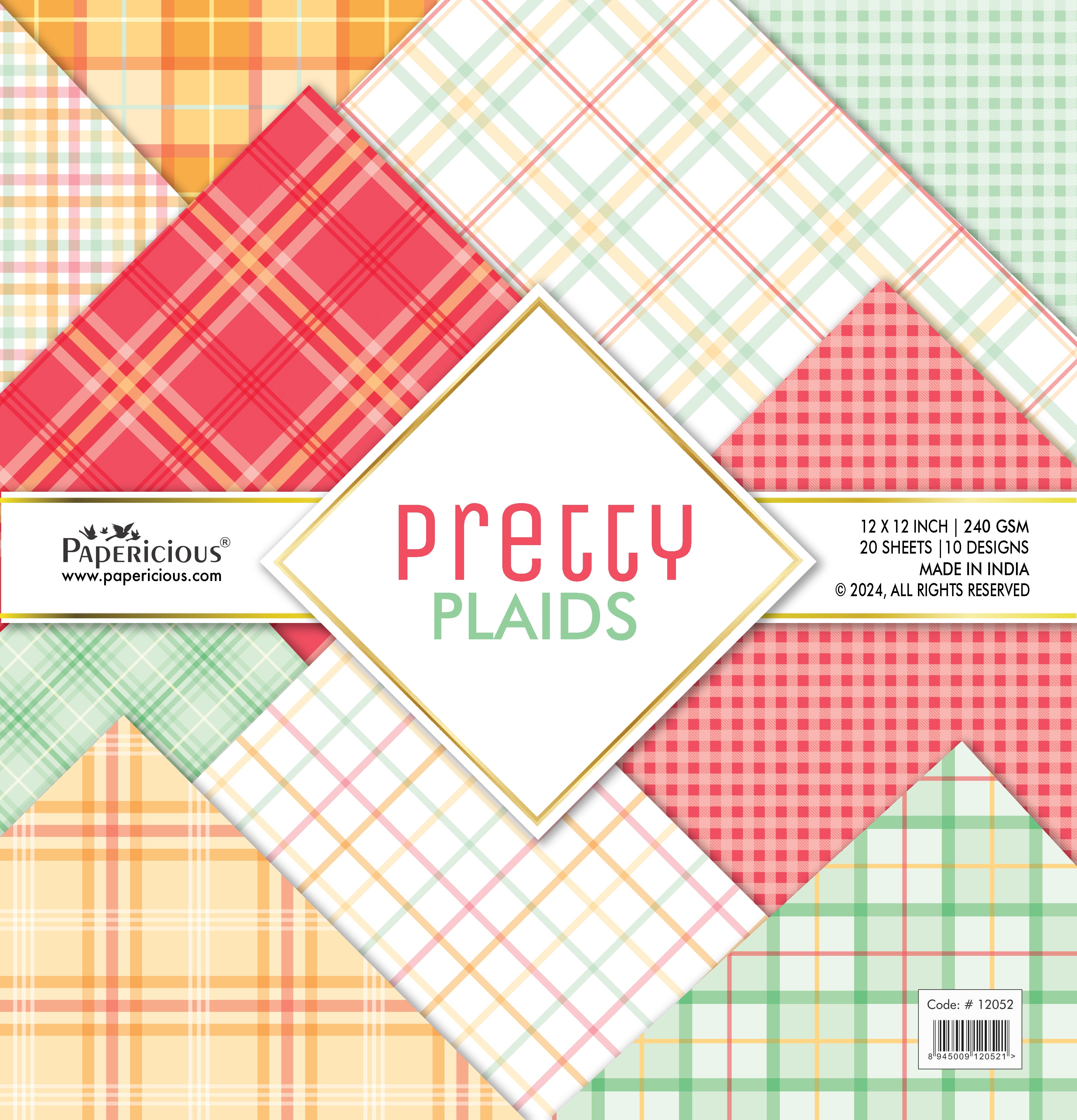 Scrapbook paper pack - Pretty Plaids- 12x12 inch