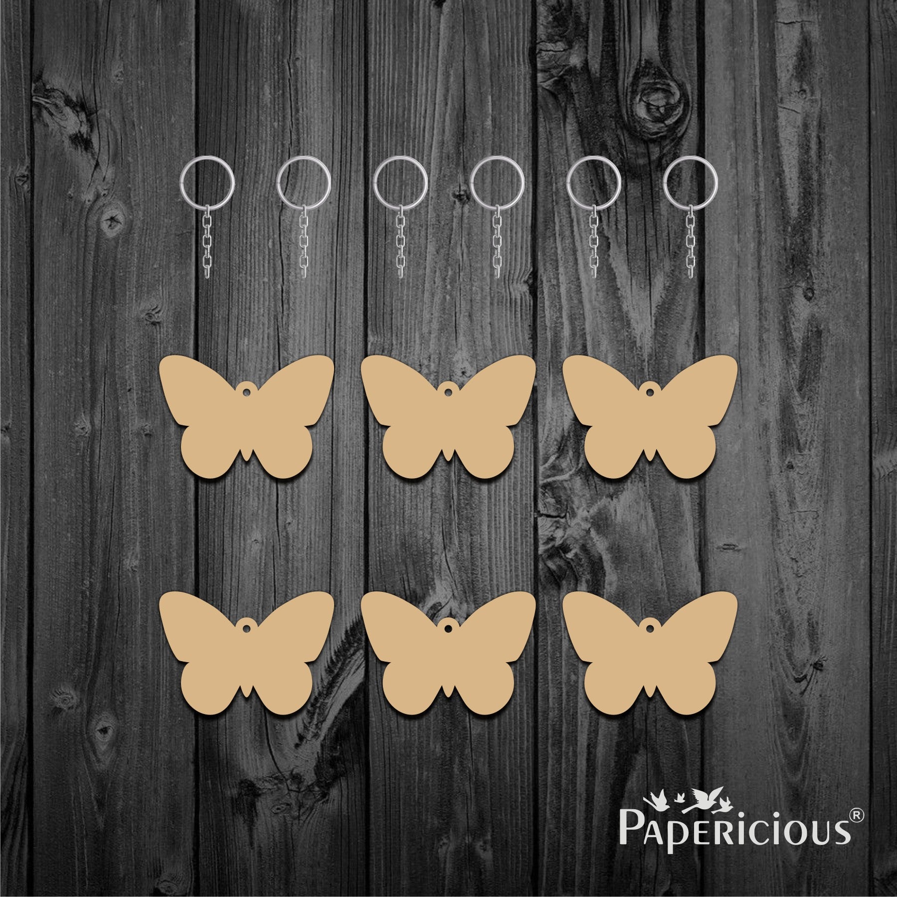 Keyring Raw MDF Butterfly
