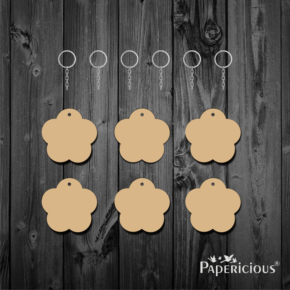 Keyring Raw MDF Flower Shape