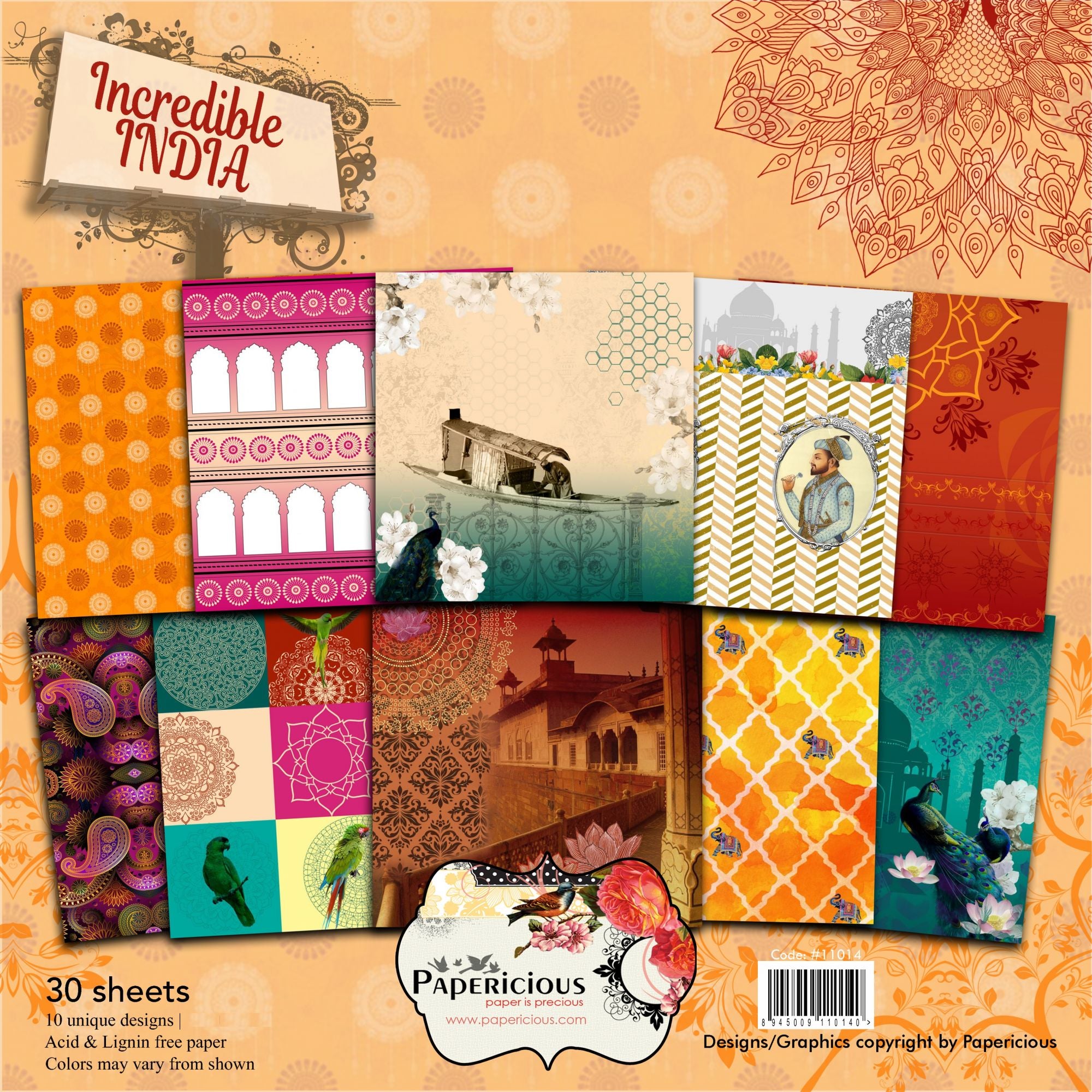 PAPERICIOUS - Incredible India - Designer Pattern Printed Scrapbook Pa