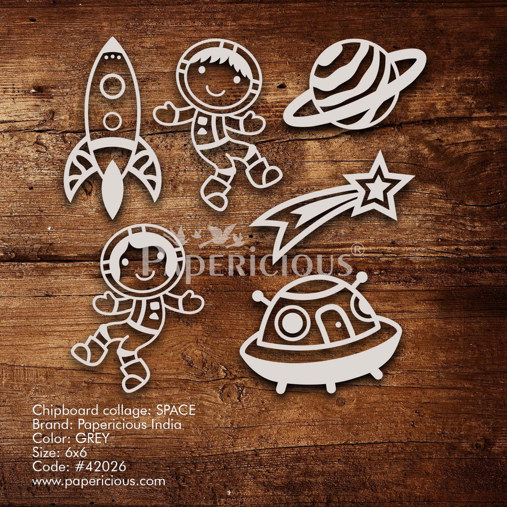 Space - 6x6 Inch Laser Cut Collage Chipboard (1.4mm)